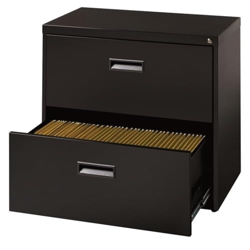 Hirsh 30" W Metal 2 Drawer Lateral File Cabinet Set Black with Front/Back Rails, Fully Assembled