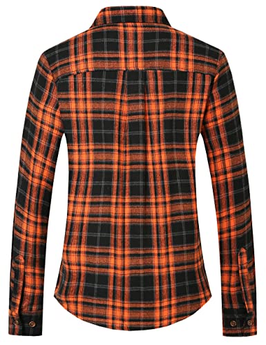 SSLR-Flannel-Shirts-for-Women-Long Sleeve Button Down Shirts Plaid Lightweight Casual (Large, Orange Black)