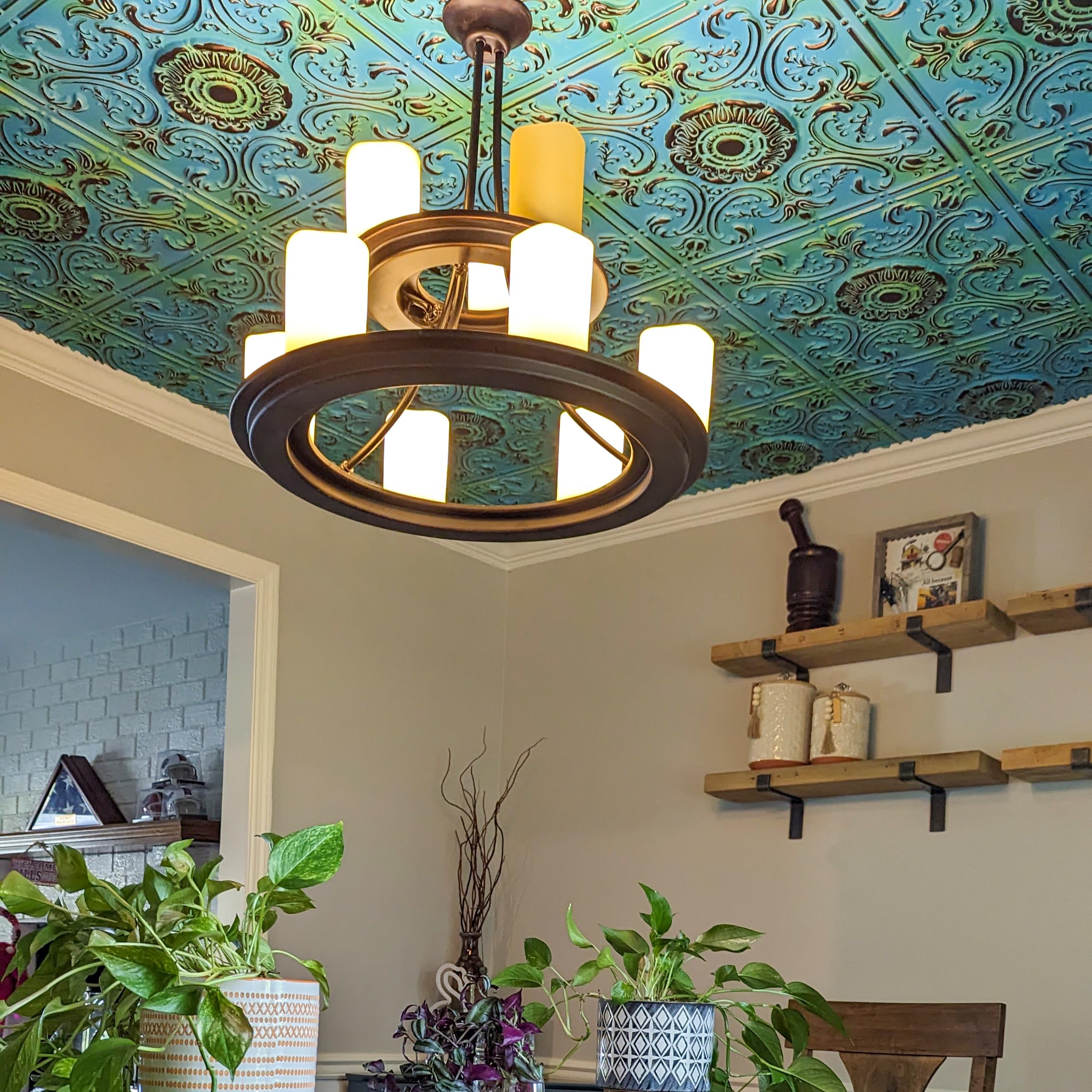 From Plain To Beautiful In Hours 511 Venice PVC 2' x 2' Lay-in or Glue-up Ceiling Tile (Covers / 40 sq.ft), Medieval Blue, 10 Piece