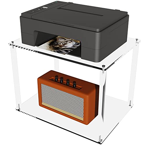 CRYSFLOA Acrylic Printer Stand 2 Tier Storage Shelves Desktop Stand for Printer Home Office Desk Organizer Printer Shelf Book Storage Desktop Shelf for Work Kitchen Storage Shelves 15.7'' x 11.6''