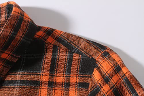 SSLR-Flannel-Shirts-for-Women-Long Sleeve Button Down Shirts Plaid Lightweight Casual (Large, Orange Black)