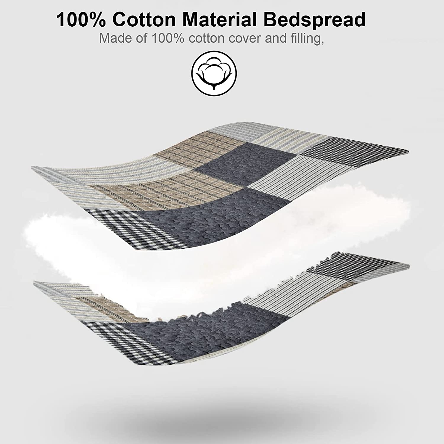 Ycosy King Size Quilt Set Bedding Plaid Patchwork Bedspread Set Soft Lightweight Quilt Bedspread Bedding Black White Grey Plaid Stripe Modern Quilts Patchwork Coverlet Mens Home Quilt for King Bed