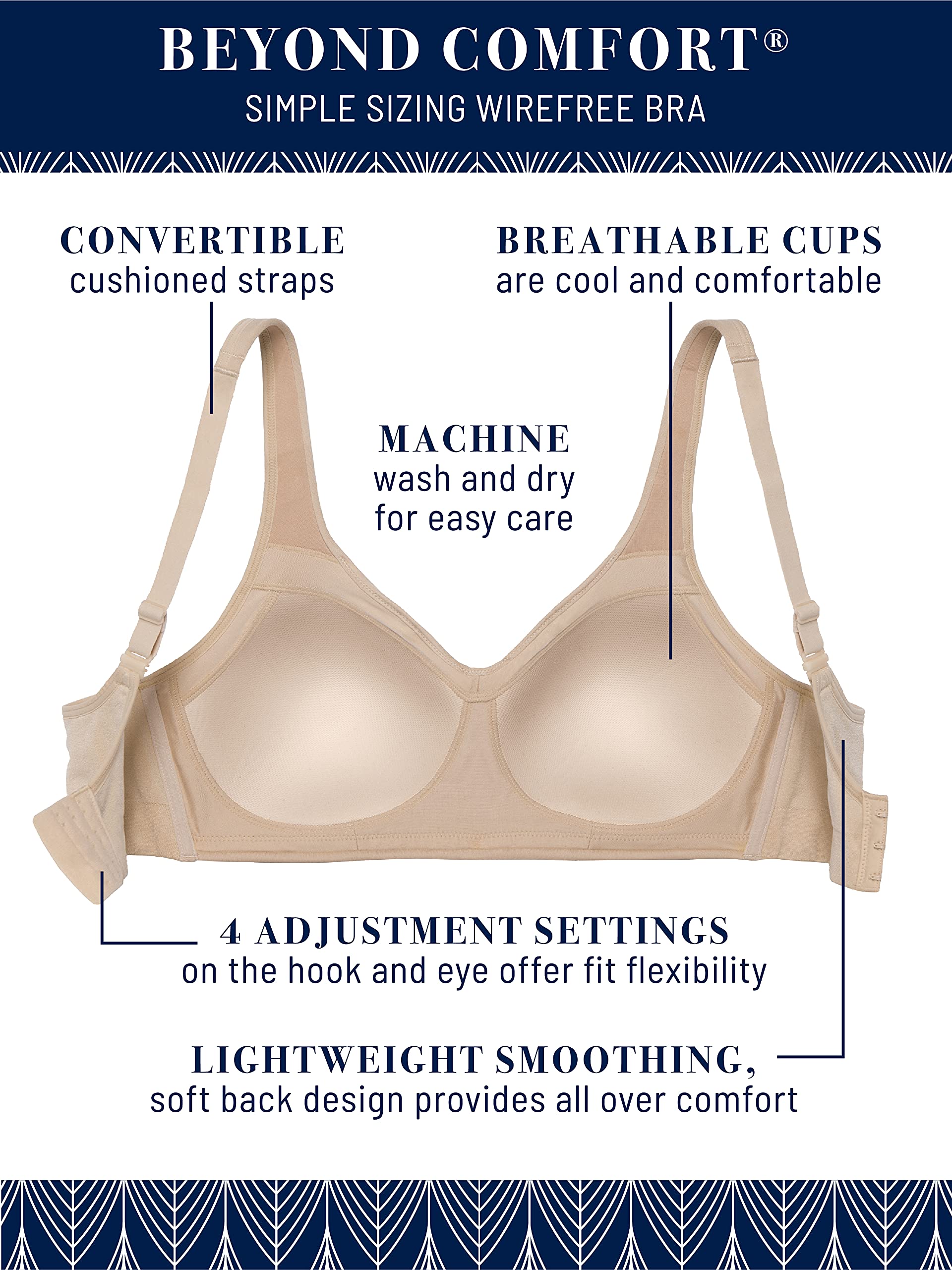 Vanity Fair womens Wireless Beyond Comfort With Breathable Cups (S-3xl) Bra, Convertible Straps - White, X-Large US