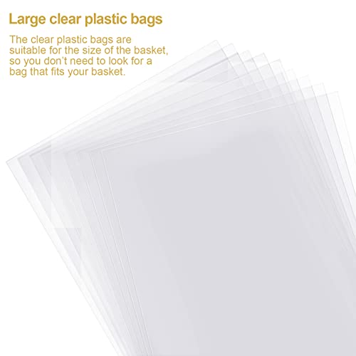 Canlierr 12 Pcs Gift Baskets Empty Includes 12 Pcs 10 x 7 x 3 Inches Kraft Market Tray Cardboard Basket with Handles, 18 Pcs Bags and 20 Pcs Multicolor Bows for Christmas Wedding Birthday Gift