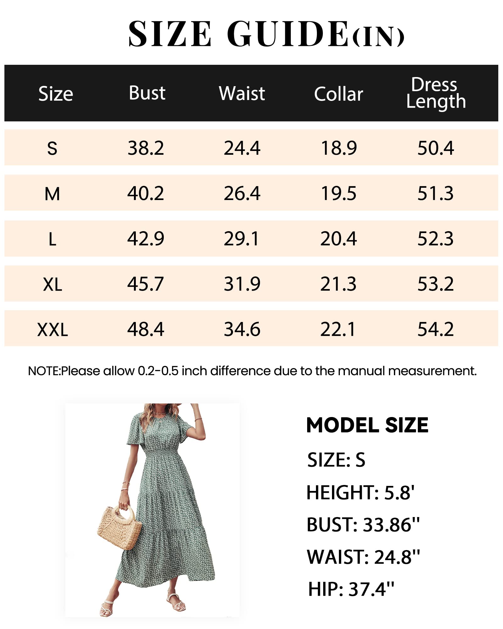 PRETTYGARDEN Women's Summer Casual Short Flutter Sleeve Round Neck Smocked Waist Tiered Boho Floral Flowy Maxi Dress(Small, Leaves Green)