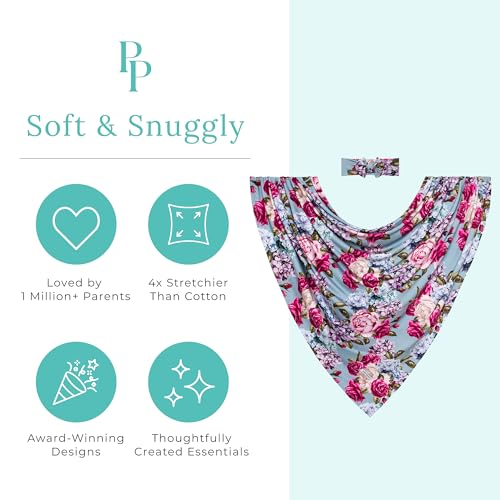 Posh Peanut Swaddle Blanket & Headband Set β Viscose from Bamboo Stretchy Baby Swaddle for Newborn Girls, Receiving Blanket or Nursing Cover (Lacey)