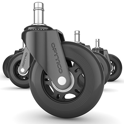 Office Chair Wheels Replacement Set of 5 - NO MORE CHAIR MATS - Office Chair Casters for HARDWOOD FLOORS - Smooth Rolling, Soft Rubber Desk Chair Wheels, Rollerblade Style Computer Chair Caster Wheels