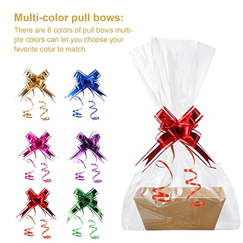 Canlierr 12 Pcs Gift Baskets Empty Includes 12 Pcs 10 x 7 x 3 Inches Kraft Market Tray Cardboard Basket with Handles, 18 Pcs Bags and 20 Pcs Multicolor Bows for Christmas Wedding Birthday Gift