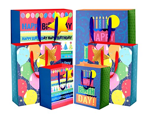 YE GIVING Birthday Gift Bags Assortment Assorted Sizes And Designs Pack Of 12 Includes Ribbon Handle And Blank Tags. Happy Birthday Gift Bags Set…