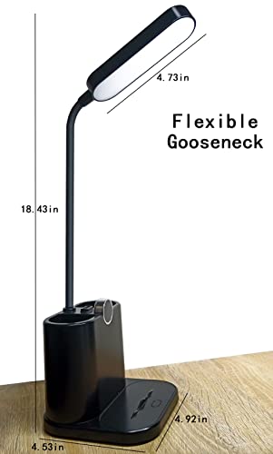 Small Desk Lamps for Home Office with USB Charging Port Pen Holder Battery Display, 3 Modes Reading Desk Light College Dorm Room Essentials for Guys Girls, Kids Student Study Rechargeable Table Lamp