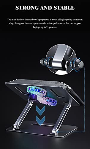 YICOSUN Portable Aluminum Laptop Holder, with Cooling Fan,Adjustable Ergonomic Laptop Stand, Foldable Computer Stand Anti-Slip Laptop Riser Compatible with 9-15.6 inch Laptops, Silvery