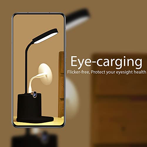 Small Desk Lamps for Home Office with USB Charging Port Pen Holder Battery Display, 3 Modes Reading Desk Light College Dorm Room Essentials for Guys Girls, Kids Student Study Rechargeable Table Lamp