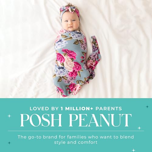 Posh Peanut Swaddle Blanket & Headband Set β Viscose from Bamboo Stretchy Baby Swaddle for Newborn Girls, Receiving Blanket or Nursing Cover (Lacey)
