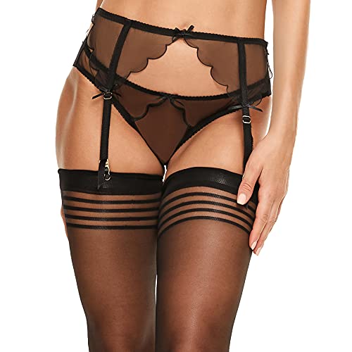 ANGABRIEL Women 's Mesh Lace Garter Belt High Waist Suspender Belt with 4 Strap Metal Clip for Stockings/Lingerie (Garter Belt Sold Only) (Black, 4)