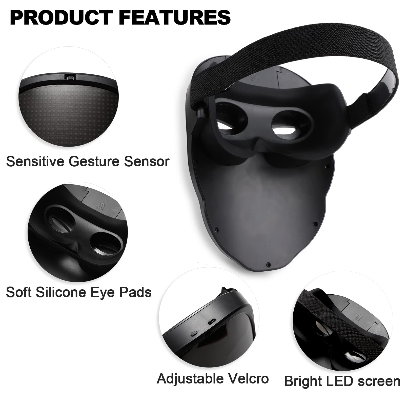 Led Mask with Bluetooth Programmable, Light up Face Mask, for Halloween Masquerade Costume Cosplay Party DJ, Coolest Mask