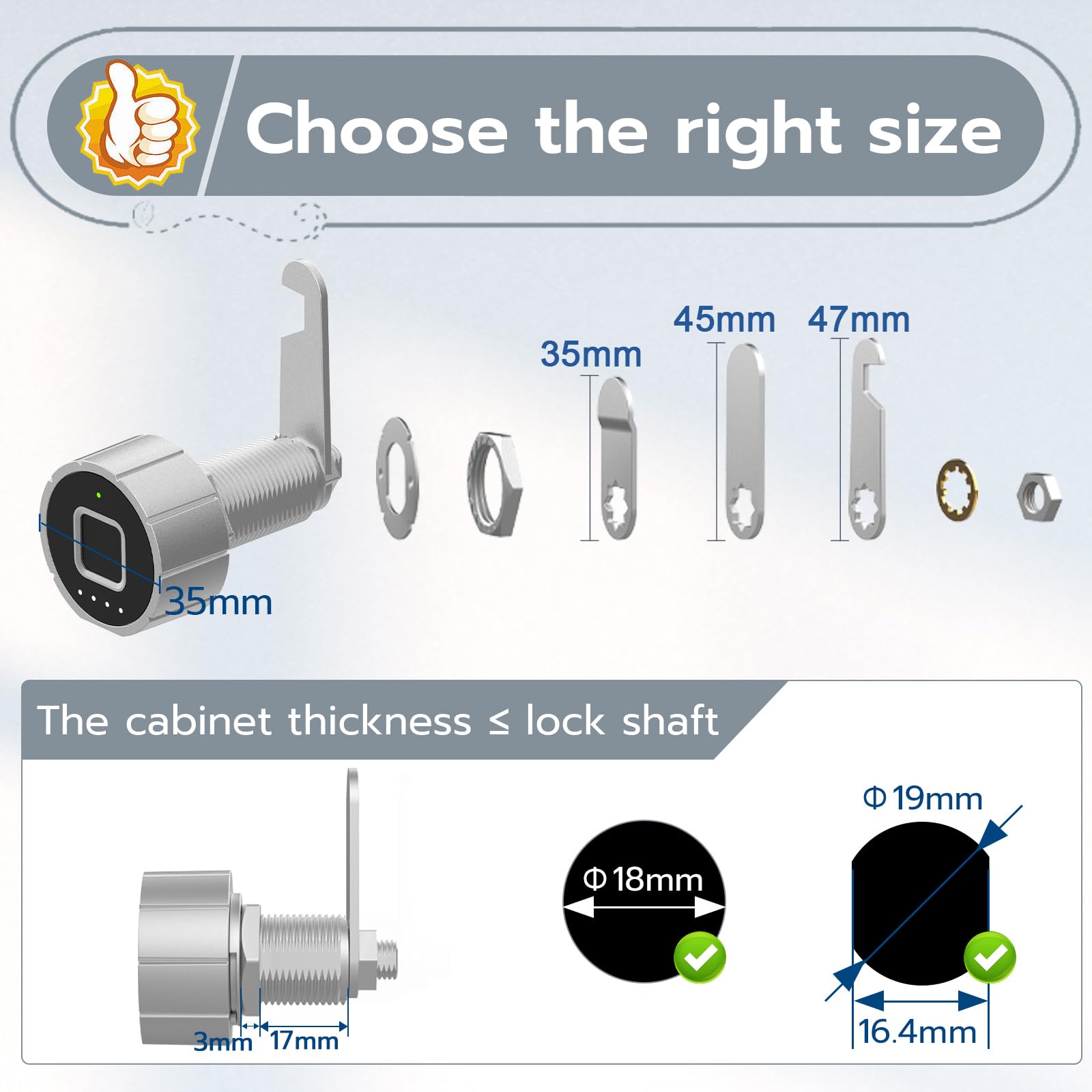 Fingerprint Cabinet Lock, Pothunder Smart Lock with Bluetooth & Fingerprint, Keyless Drawer Furniture Lock, USB Charging Fingerprint Lock, Ideal for Home, Office, Furniture, Mailbox (20MM)