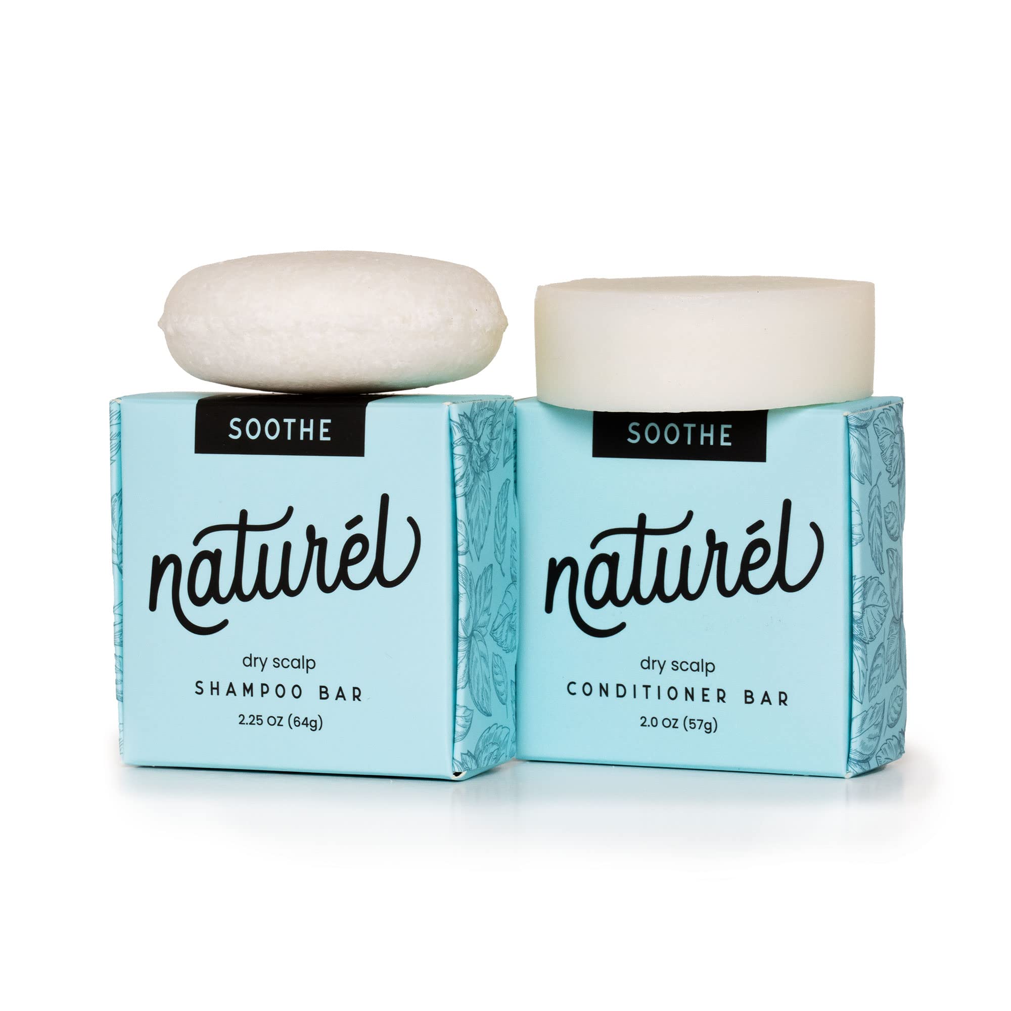 NATURL Soothe Shampoo and Conditioner Bar Set with Peppermint, Lime, and Tea Tree Oil for Dry Scalp, Dandruff Relief, Vegan, Cruelty Free, Zero Waste, Made in USA