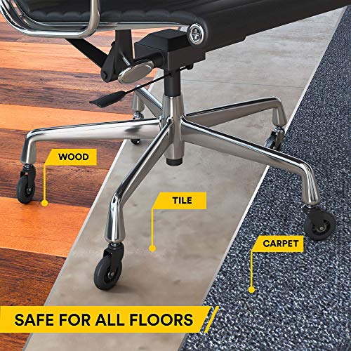 Office Chair Wheels Replacement Set of 5 - NO MORE CHAIR MATS - Office Chair Casters for HARDWOOD FLOORS - Smooth Rolling, Soft Rubber Desk Chair Wheels, Rollerblade Style Computer Chair Caster Wheels