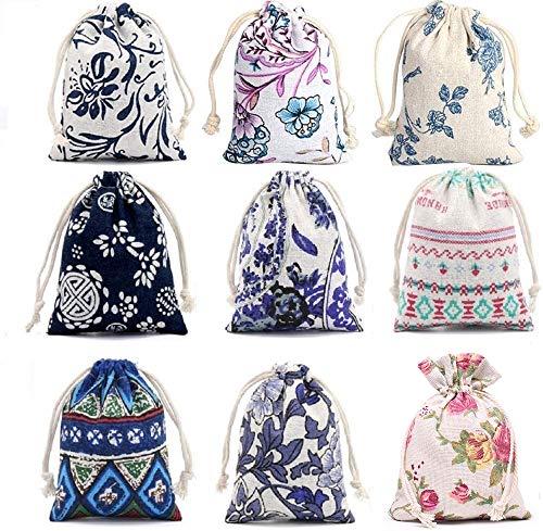 Burlaps Bags with Drawstrings- Jewelry Pounches Sacks Fabric Linen Packing Storage Gift Bag for Wedding Party Shower Christmas Birthday Thanksgiving Halloween DIY Craft, 27 Pcs (5 x 7 inch)