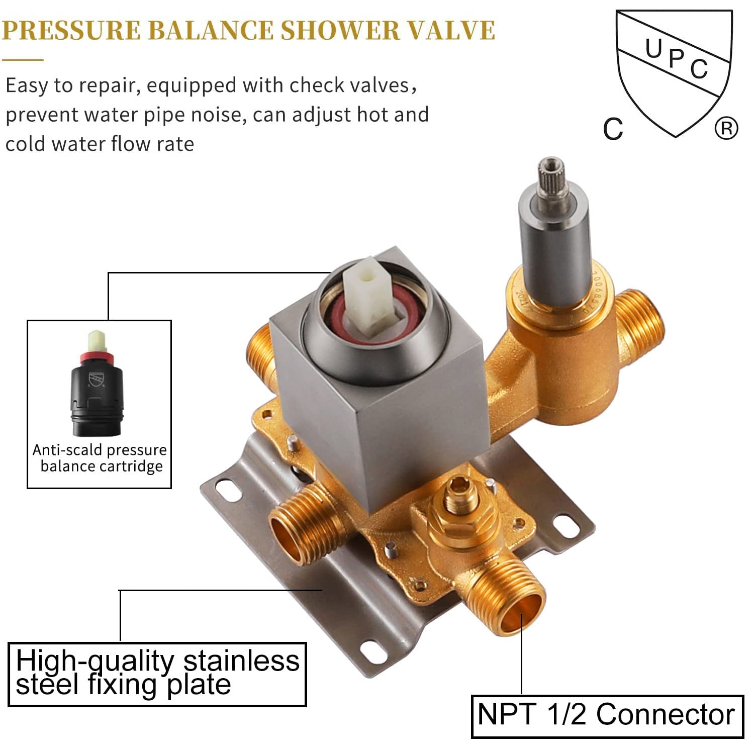 Kruzoo Shower System Rain 12 inches Brass Shower Faucet Set with Handheld Spray Mixer Set High Pressure Square Rainfall Shower Rough-in Valve (cUPC Certified Shower Valve Included) Brushed Nickel
