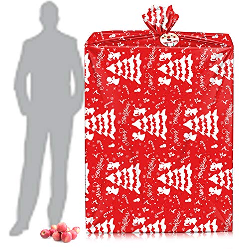 CCINEE 2PCS Jumbo Christmas Plastic Gift Bag,60" X 72" Xmas Plastic Bags with Ties and Tags Goody Bags for Gift Wrapping