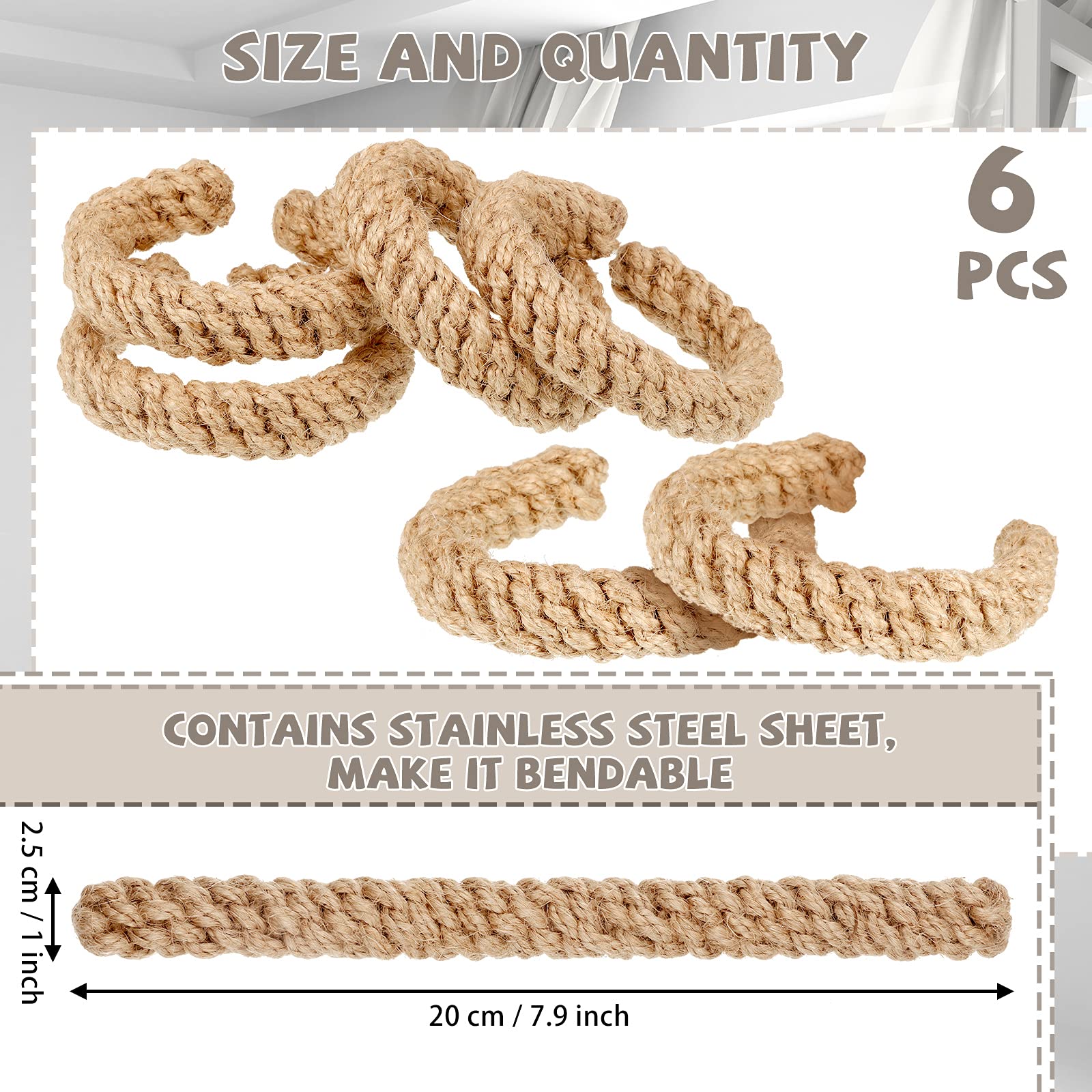 Curtain Tiebacks Rustic Curtain Holdbacks Braided Drapes Ties Handmade Tiebacks for Home Office Light Weight Drapes Decoration Supplies(6 Pieces)