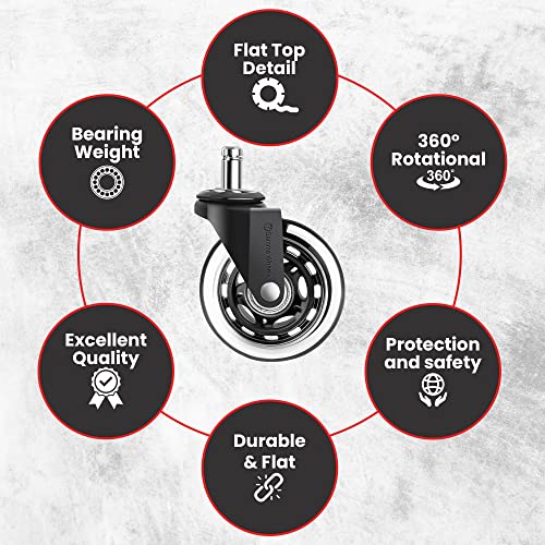 Gamma Office Chair Wheels Black, Pack of 5, 7/16 x 7/8 Inch β Heavy Duty Chair Wheels Replacement for Scratch-Free, Smooth & Silent Rolling β Suitable for Floors & Carpet