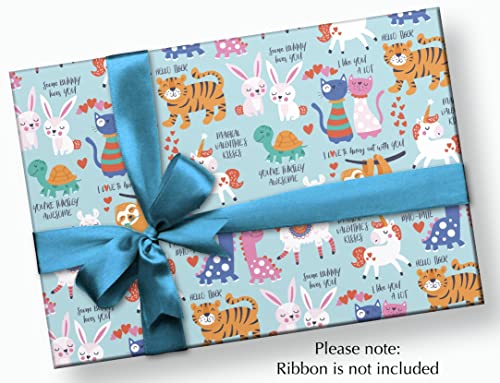 Stesha Party Kids Valentines Day Gift Wrapping Paper - Folded Flat 30 x 20 Inch (3 Sheets)