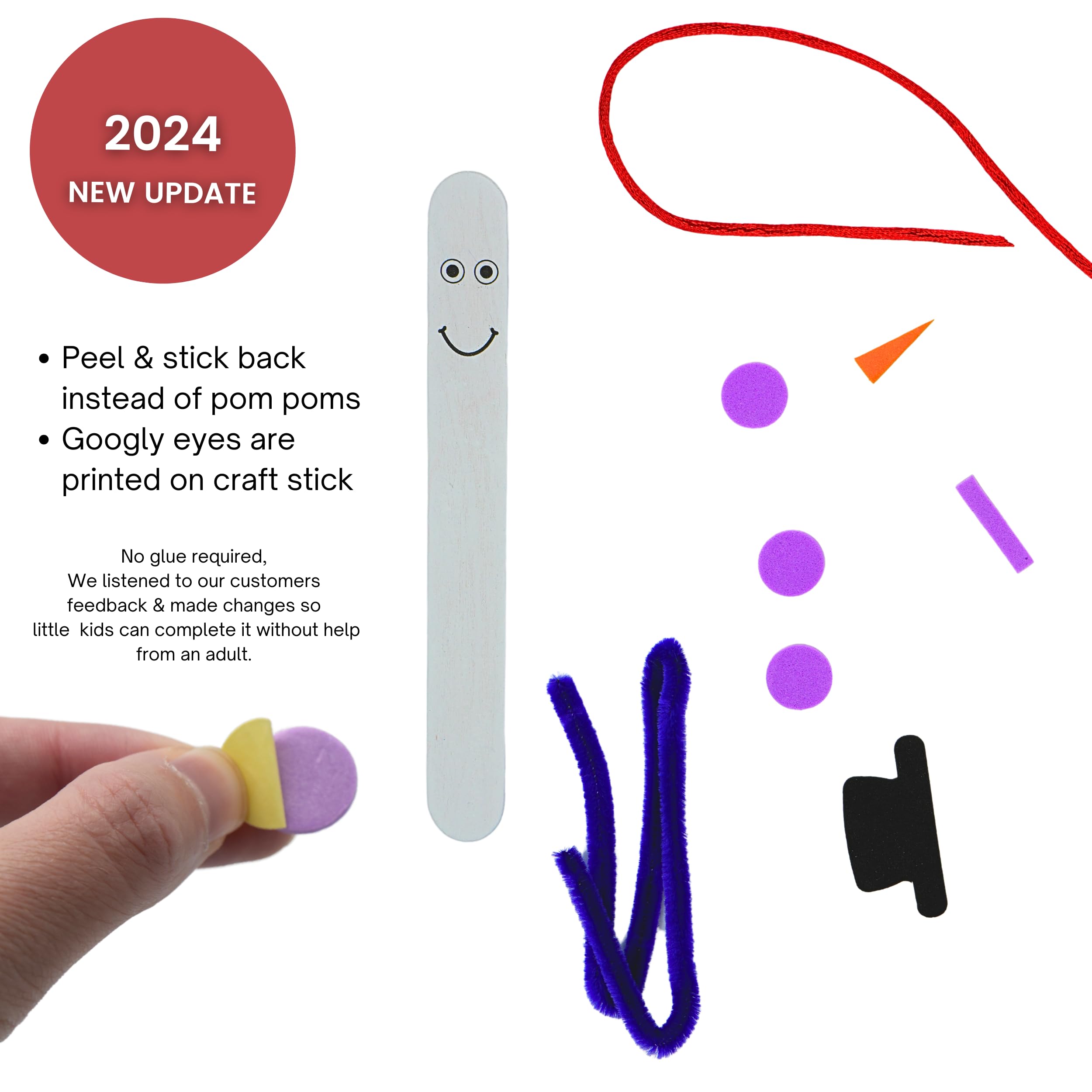 4E's Novelty Christmas Snowman Stick Ornament Craft Kit (12 Pack) Bulk Christmas Crafts for Kids Toddlers 3-4 4-8 DIY Winter Arts and Craft Kit Activity Project