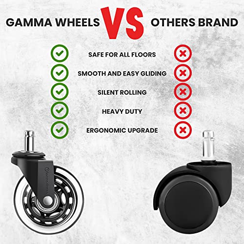Gamma Office Chair Wheels Black, Pack of 5, 7/16 x 7/8 Inch β Heavy Duty Chair Wheels Replacement for Scratch-Free, Smooth & Silent Rolling β Suitable for Floors & Carpet