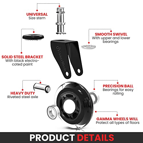 Gamma Office Chair Wheels Black, Pack of 5, 7/16 x 7/8 Inch β Heavy Duty Chair Wheels Replacement for Scratch-Free, Smooth & Silent Rolling β Suitable for Floors & Carpet