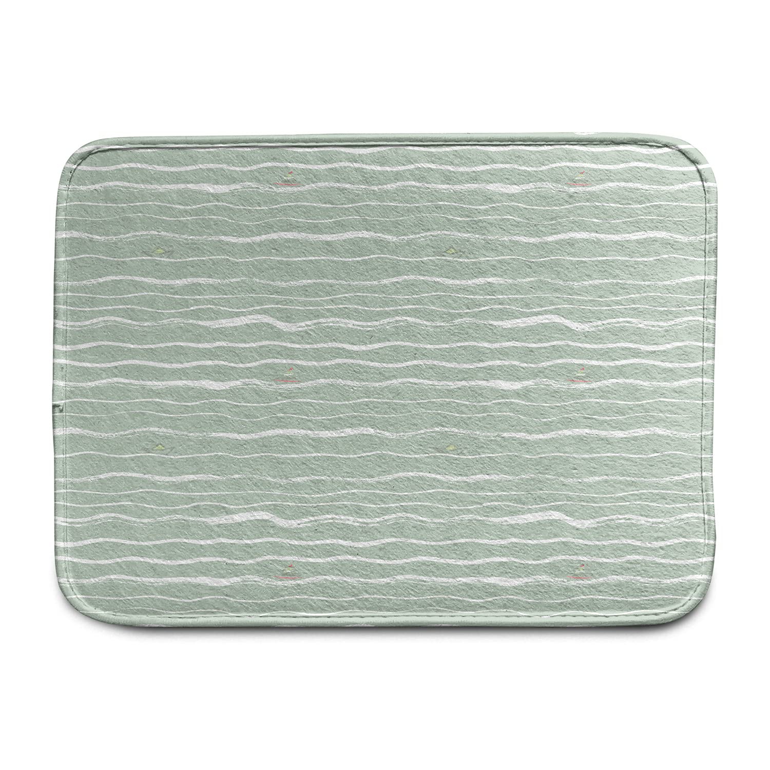 Lunarable Nautical Car Mat Set of 4, Pattern of Hand Drawn Waves with Boats Floating, Front & Back Seat Floor Mat Durable PVC Backing Car Accesory, Sage Green White