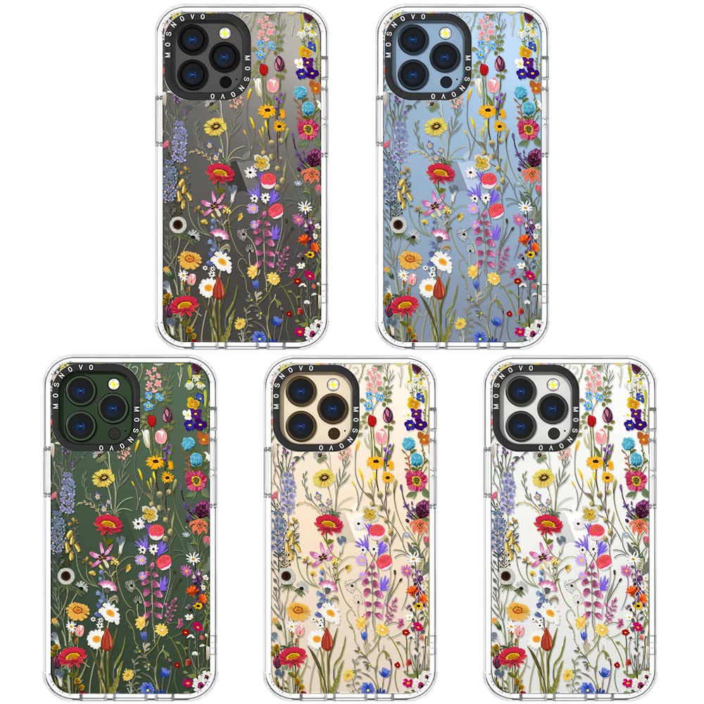 MOSNOVO Case for iPhone 13 Pro Max, [Buffertech 6.6ft Military-Grade Drop Protection] [Anti Peel Off Tech] Clear TPU Bumper Phone Case Cover Design - Wildflower Meadow