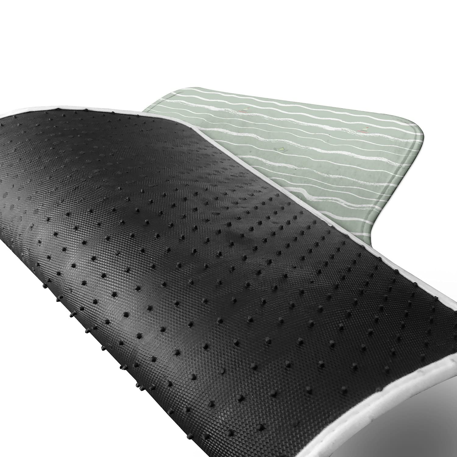 Lunarable Nautical Car Mat Set of 4, Pattern of Hand Drawn Waves with Boats Floating, Front & Back Seat Floor Mat Durable PVC Backing Car Accesory, Sage Green White