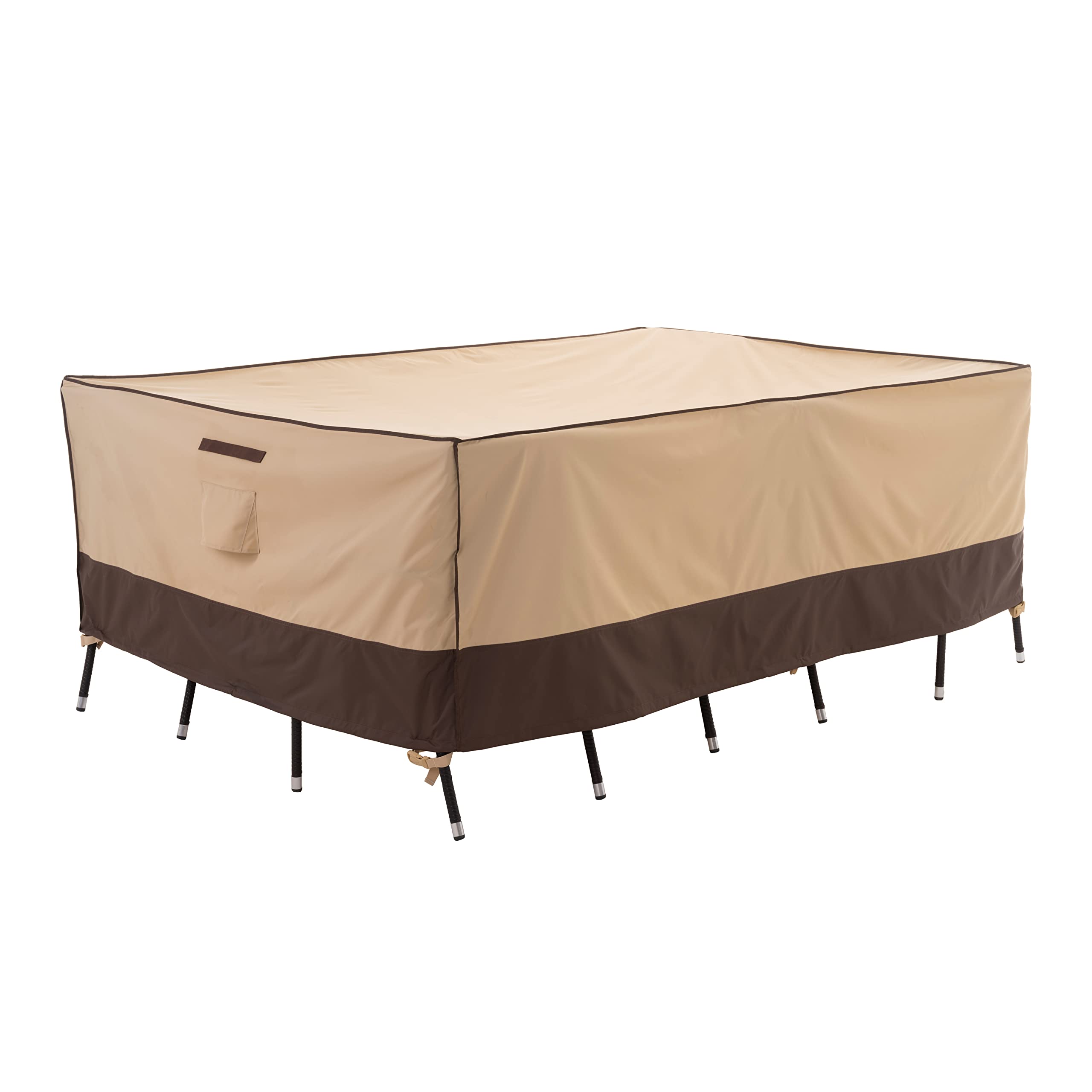 F&J Outdoors Waterproof Outdoor 7 Piece Patio Dining Furniture Cover with No Fade UV Protected Fabric, 90 x 60 x 27.5 Inch, 2 Tone Beige and Brown