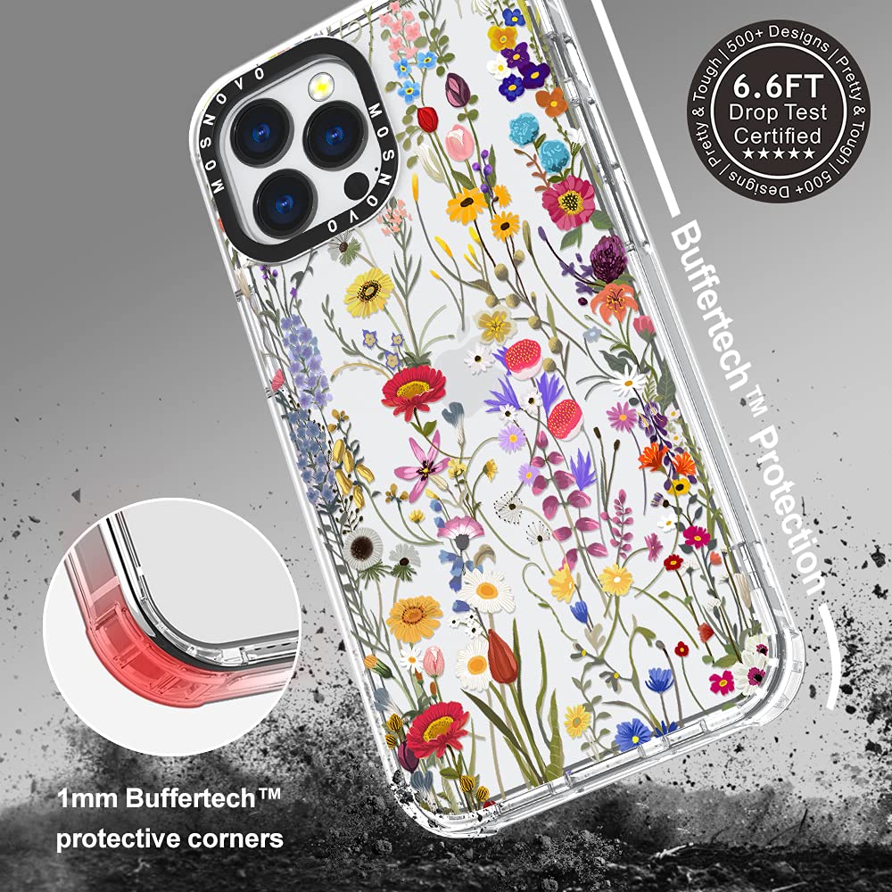 MOSNOVO Case for iPhone 13 Pro Max, [Buffertech 6.6ft Military-Grade Drop Protection] [Anti Peel Off Tech] Clear TPU Bumper Phone Case Cover Design - Wildflower Meadow