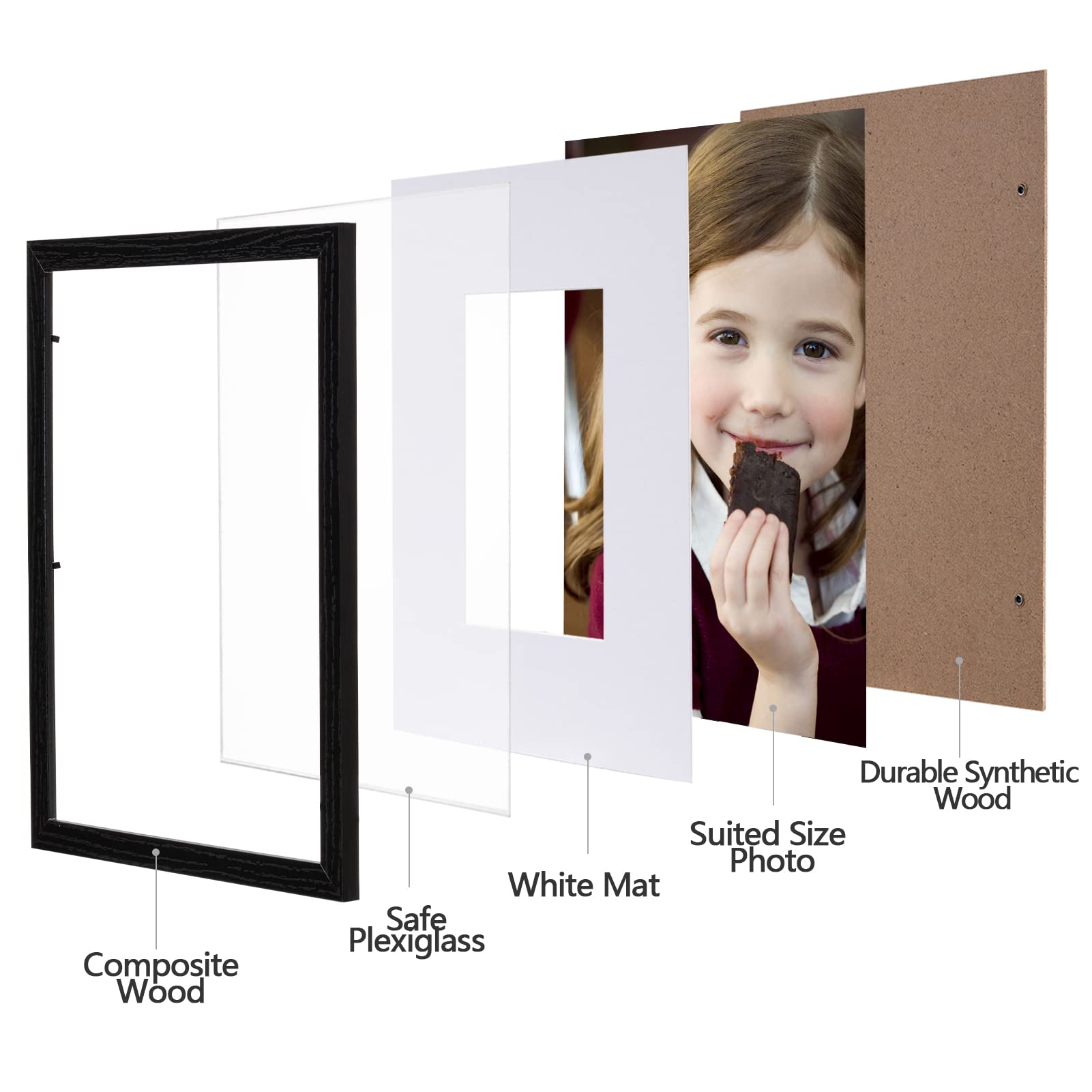 eletecpro 11x14 Picture Frame Set of 6, Display Pictures 8x10 with Mat or 11x14 without Mat, Photo Frames for Tabletop and Gallery Wall Home Decor, Horizontal and Vertical Mounting