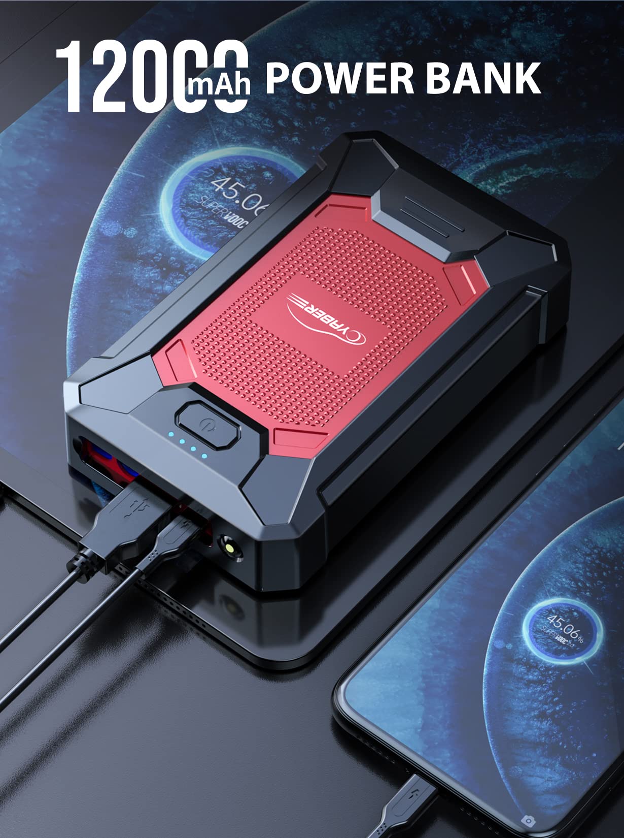 YABER Car Battery Jump Starter 4000A Portable Car Jump Starter Battery Pack (7.0L Gas/5.5L Diesel) 12V Jump Box Battery Jumper Starter Portable with Smart Safety Jumper Cables, LED Flashlight, Compact
