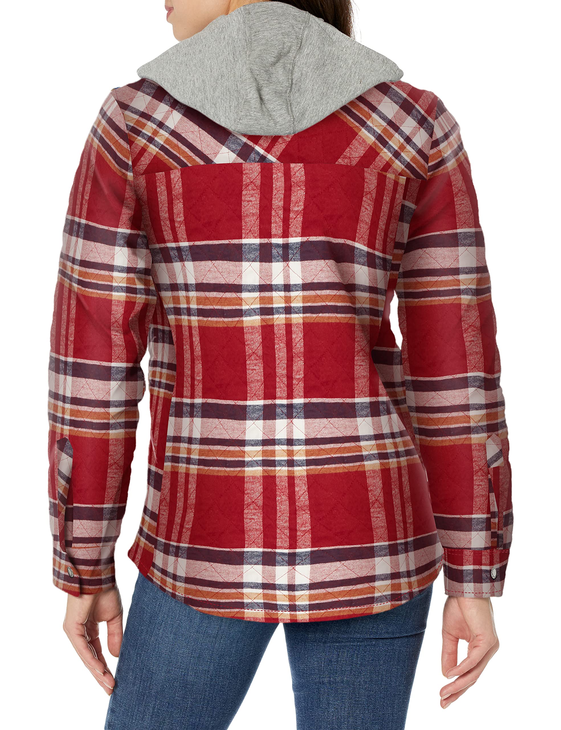 Dickies Women's Flannel Hooded Shirt Jacket, Boyfriend Aged Brick Plaid, X-Small