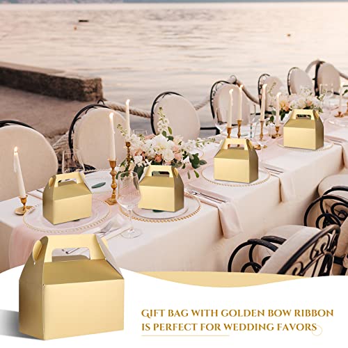 100 Pieces Gable Candy Treat Boxes, Small Goodies Gift Boxes with Handle, Dessert Boxes Favor for Wedding, Birthday Party, 6.2 x 3.5 x 3.5 Inch (Metallic Gold)