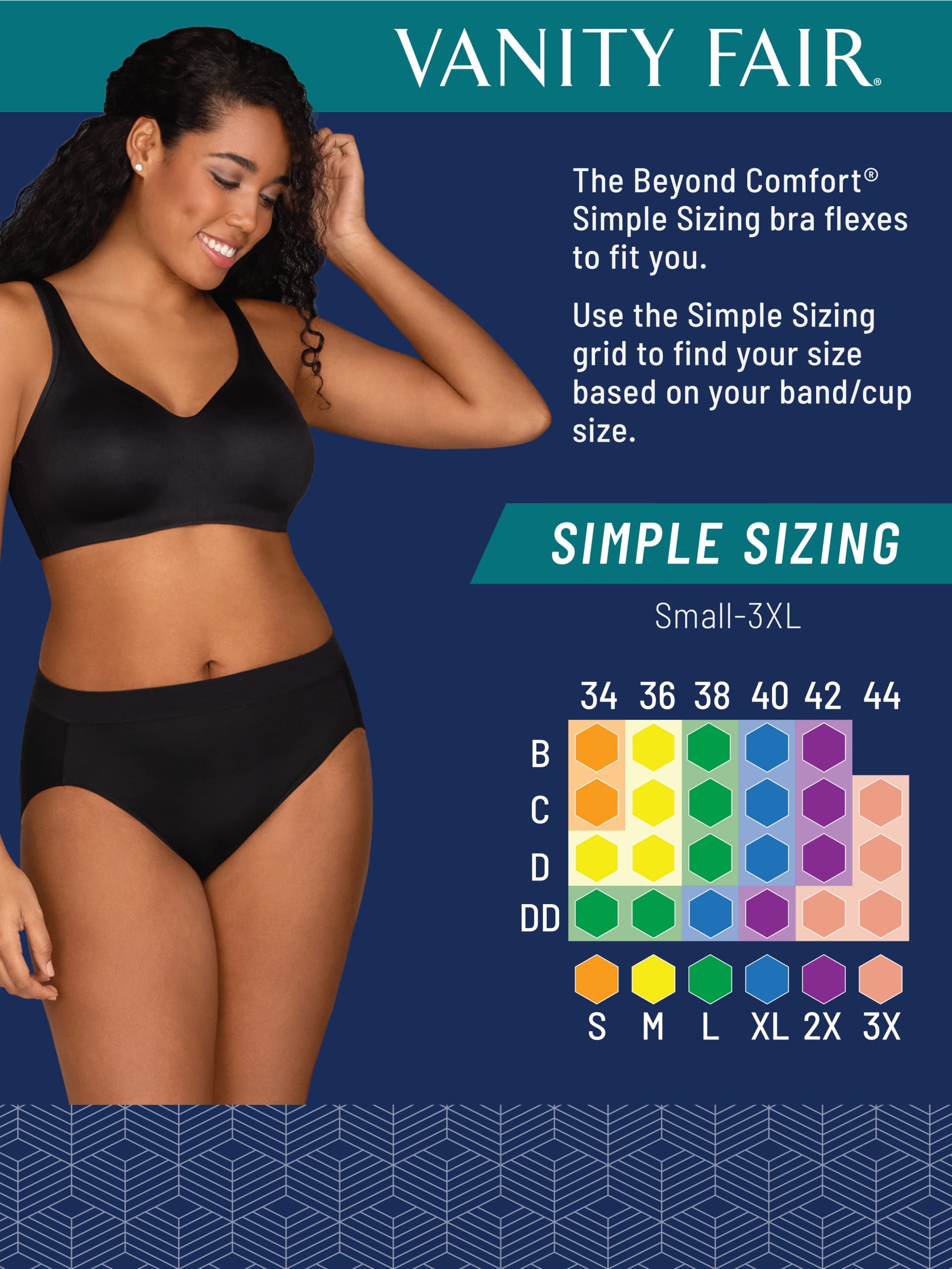 Vanity Fair Women's Wireless Bra, Soft Smoothing Fabrics, Simple Sizing Available S-3XL, Breathable Cups-Neutral, Large