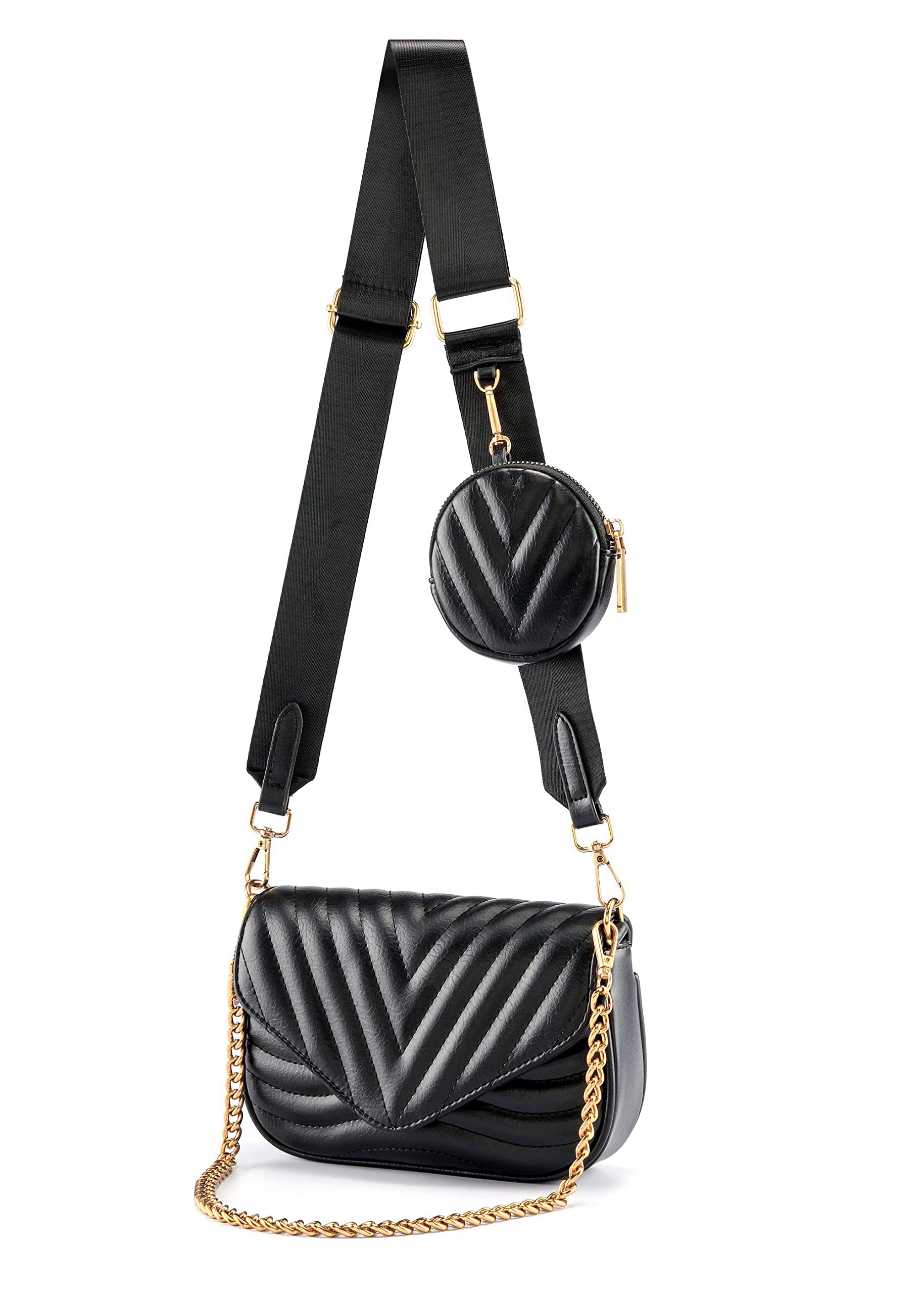 Ayliss Women Multipurpose Small/Medium Crossbody Bags Shoulder Handbag Coin Purse Trendy Clutch Evening Bag PU Leather Chain (Black #1)