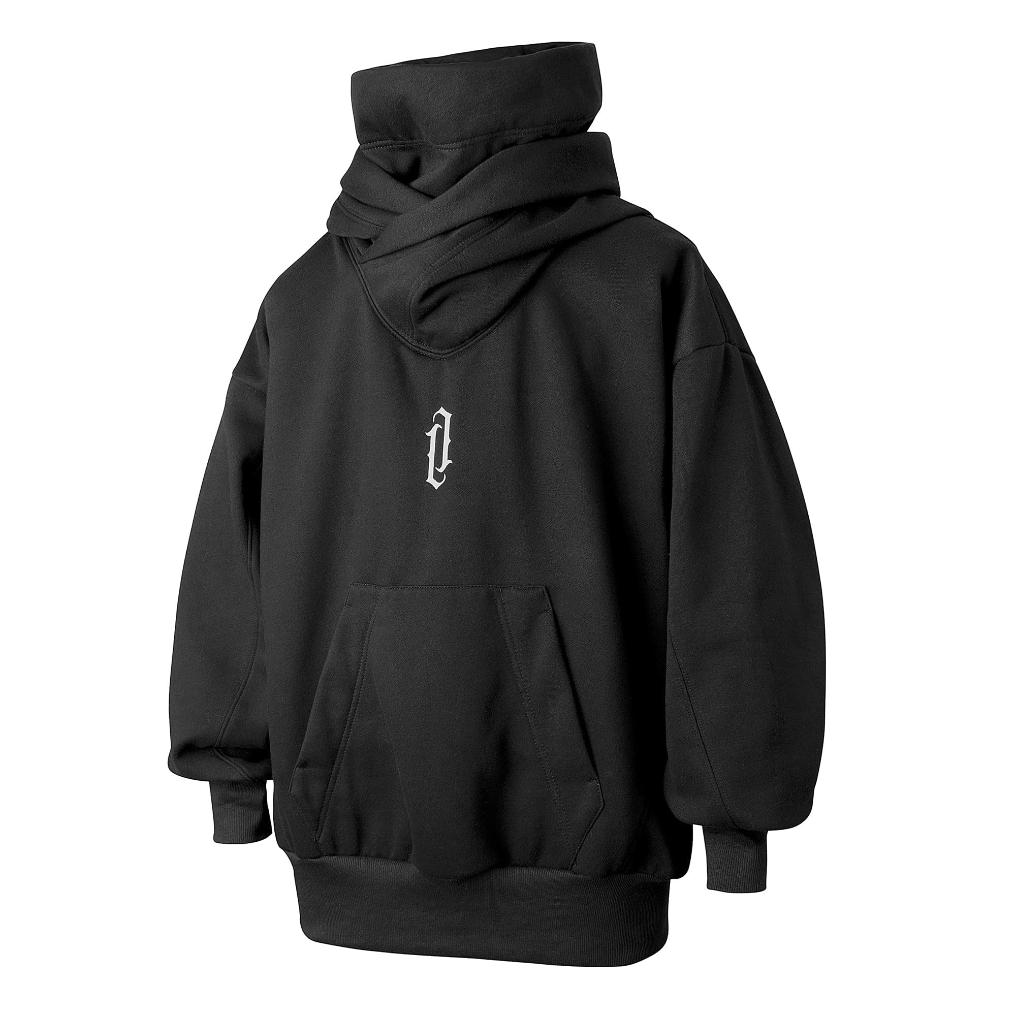 Niepce Inc Streetwear Men's Oversized Hoodie with Neck Gaiter (Black, Medium)