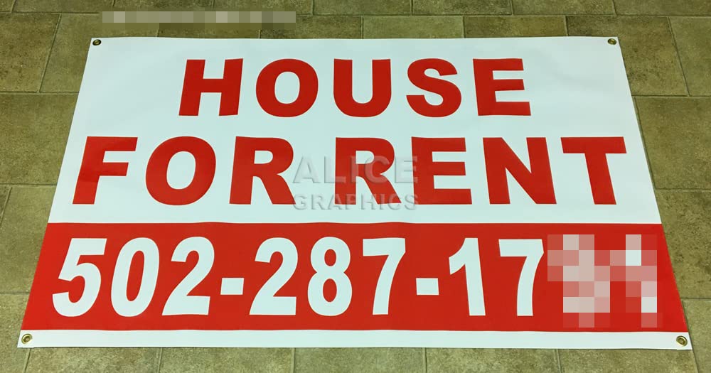Alice Graphics 28" X 46" Custom Printed HOUSE FOR RENT Banner Sign with Your Phone Number (Design #2), Existing Text Change Available (Optional)