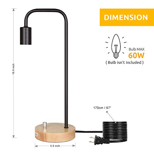 HAITRAL Industrial Desk Lamp, Vintage Edison Bulb Table Lamp for Dorm, Office, Bedroom, Living Room - Black (Without Bulb)