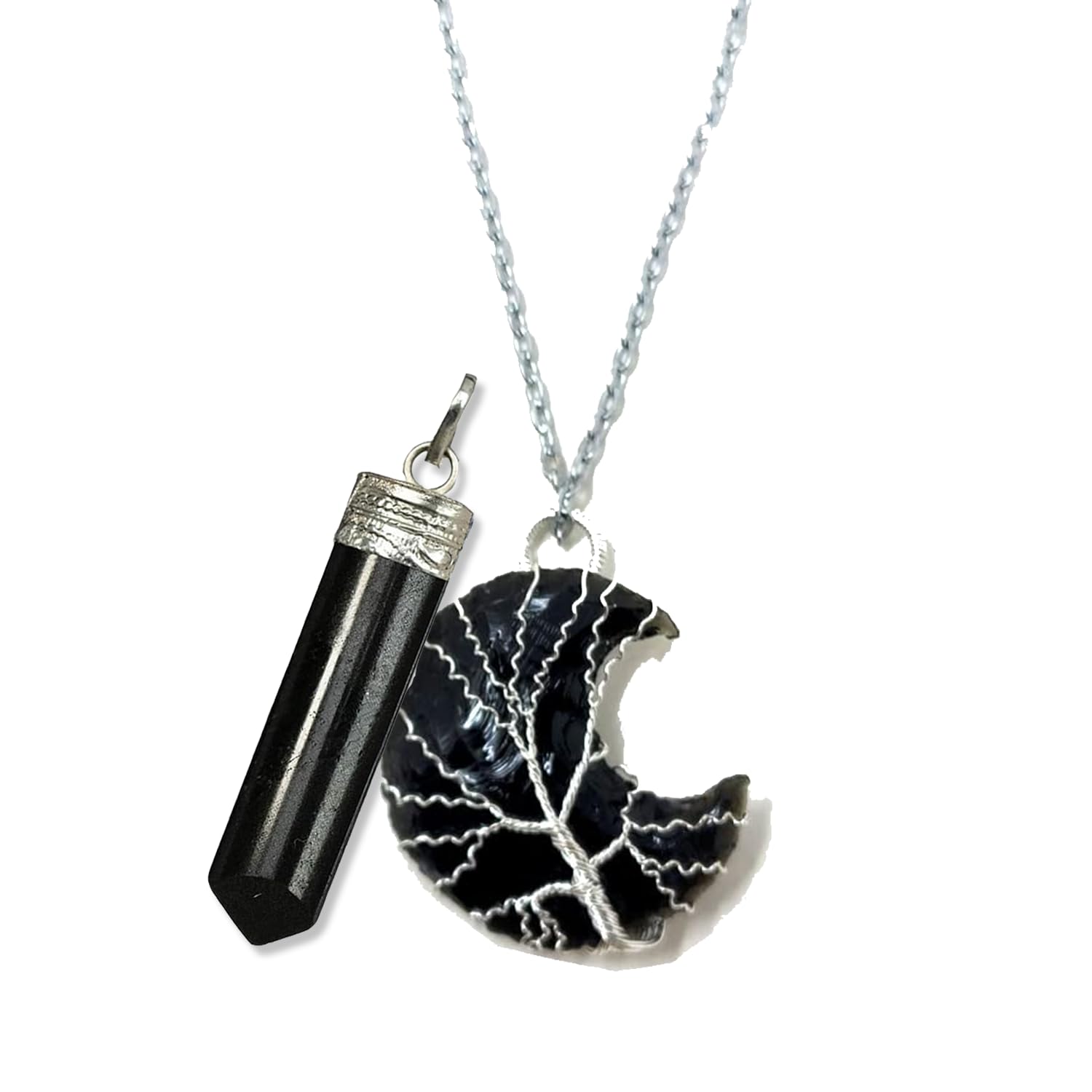 Orgonite Shop Black Obsidian Moon Pendant Necklace, Feng Shui Black Obsidian Wealth Necklace Chakra Jewelry For Women, Self-Healing Handmade Black Obsidian Crystal Gemstone Necklace For Men