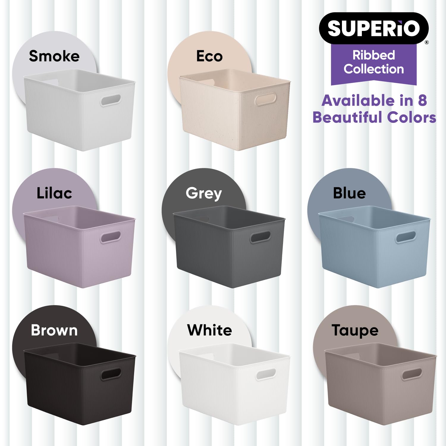 Superio Ribbed Collection - Decorative Plastic Open Home Storage Bins Organizer Baskets, Small Grey (1 Pack) Container Boxes for Organizing Closet Shelves Drawer Shelf 1.5 Liter
