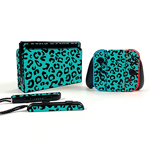 MightySkins Skin Compatible with Nintendo Switch OLED - Teal Leopard Protective,Durable,and Unique Vinyl Decal wrap Cover Easy to Apply,Remove,and Change Styles Made in The USA,NISWIOL-Teal Leopard
