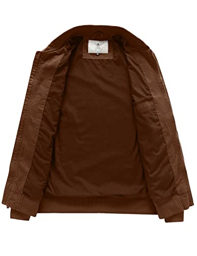 WenVen Men's Washed Cotton Bomber Jacket Active Track Windbreaker (Coffee, 3XL)