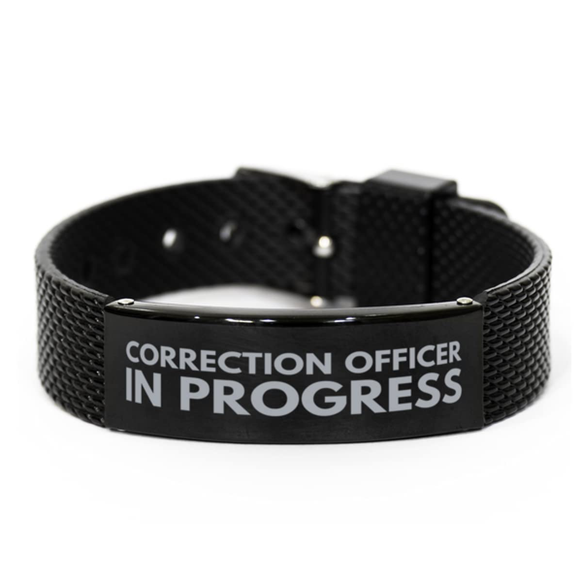 Inspirational Correction Officer Black Shark Mesh Bracelet, Correction Officer in Progress, Best Graduation Gifts for Students
